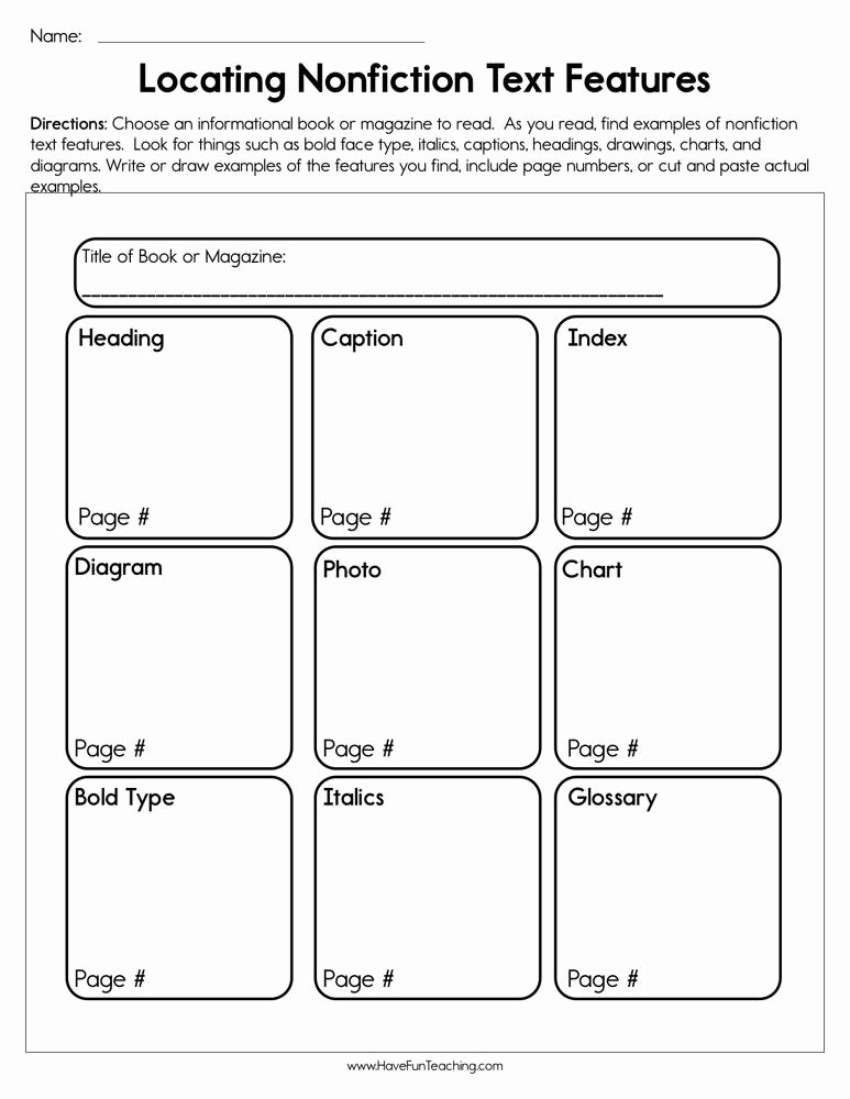 50 Nonfiction Text Features Worksheet