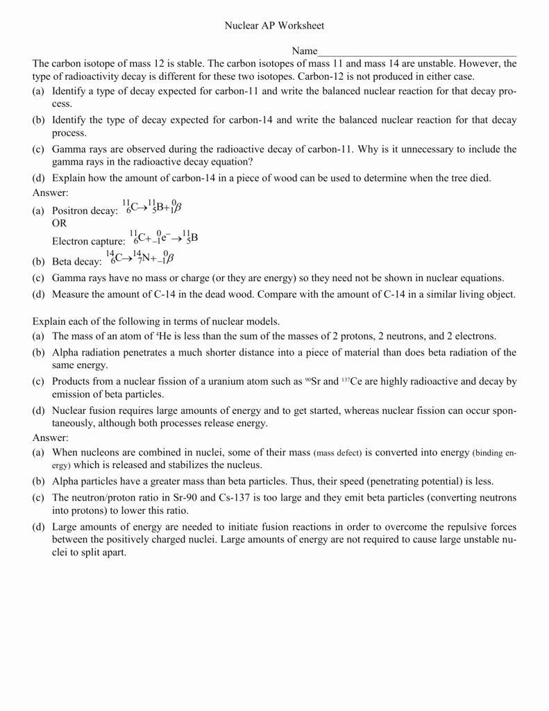 50 Nuclear Decay Worksheet Answer Key