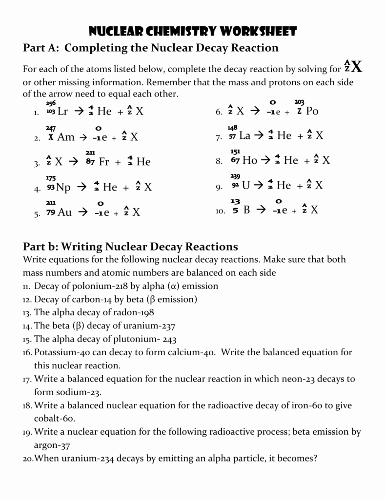 50 Nuclear Decay Worksheet Answer Key