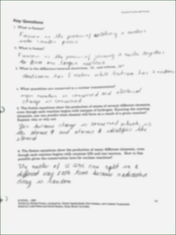 50 Nuclear Reactions Worksheet Answers