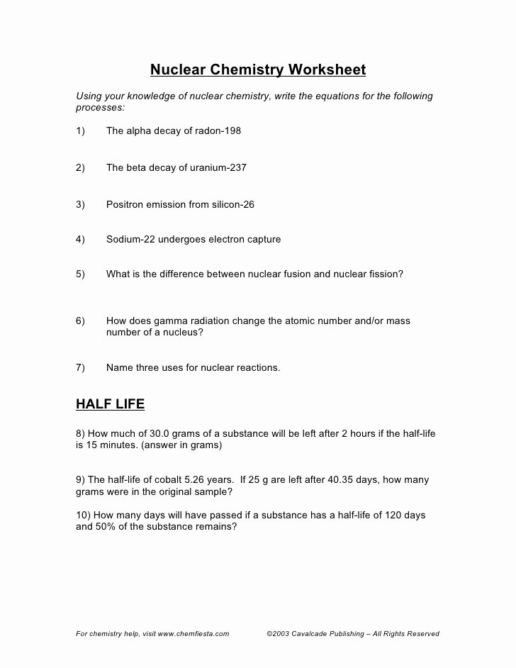 50 Nuclear Reactions Worksheet Answers