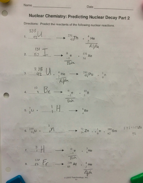 50 Nuclear Reactions Worksheet Answers