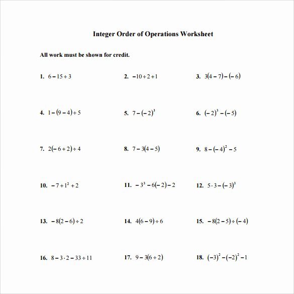 Order Of Operations Worksheet No Exponents Order Of Operations Worksheet No Exponents