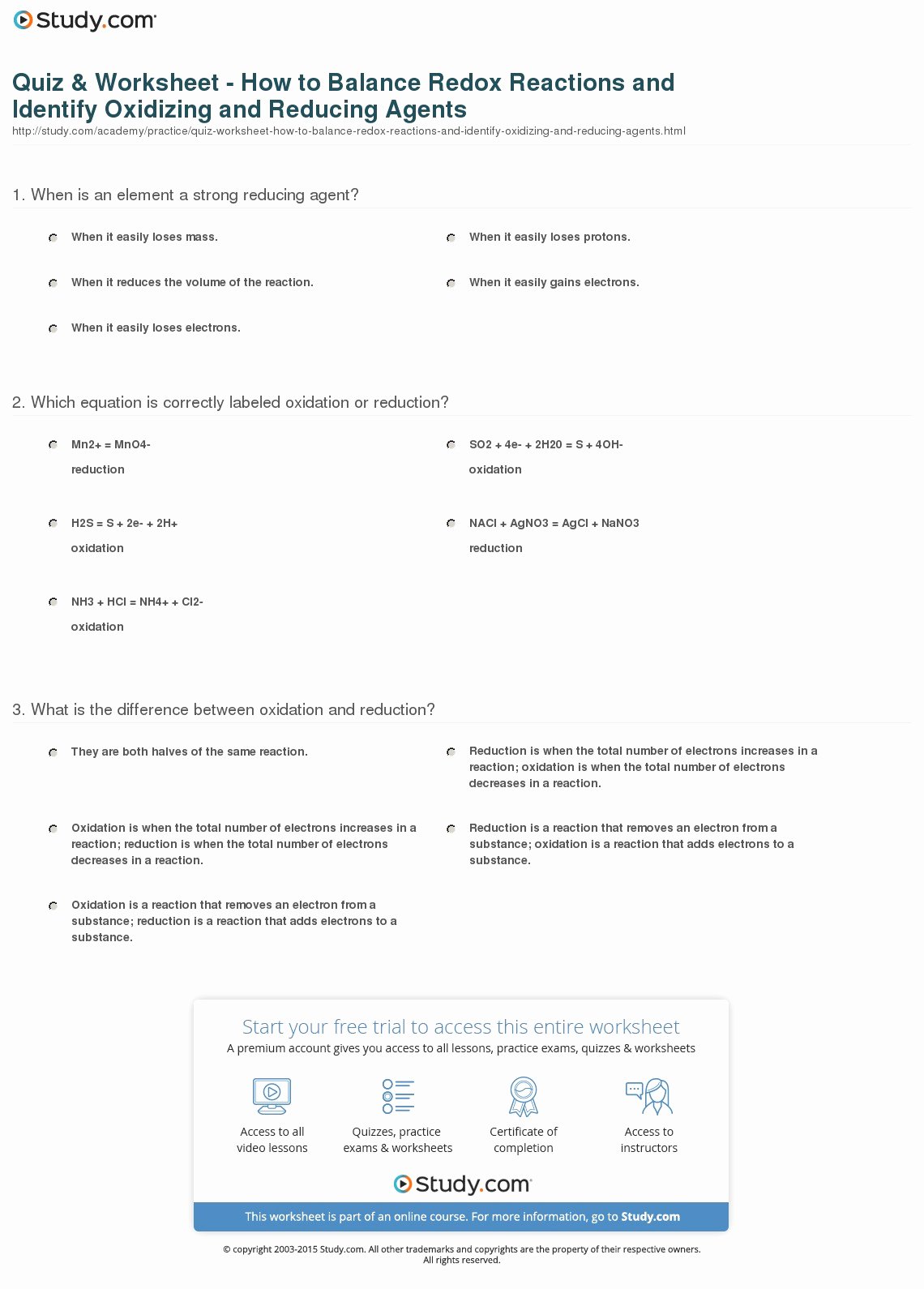 Oxidation And Reduction Worksheet New Quiz Worksheet How To Balance Oxidation And Reduction Worksheet New Quiz Worksheet How To Balance