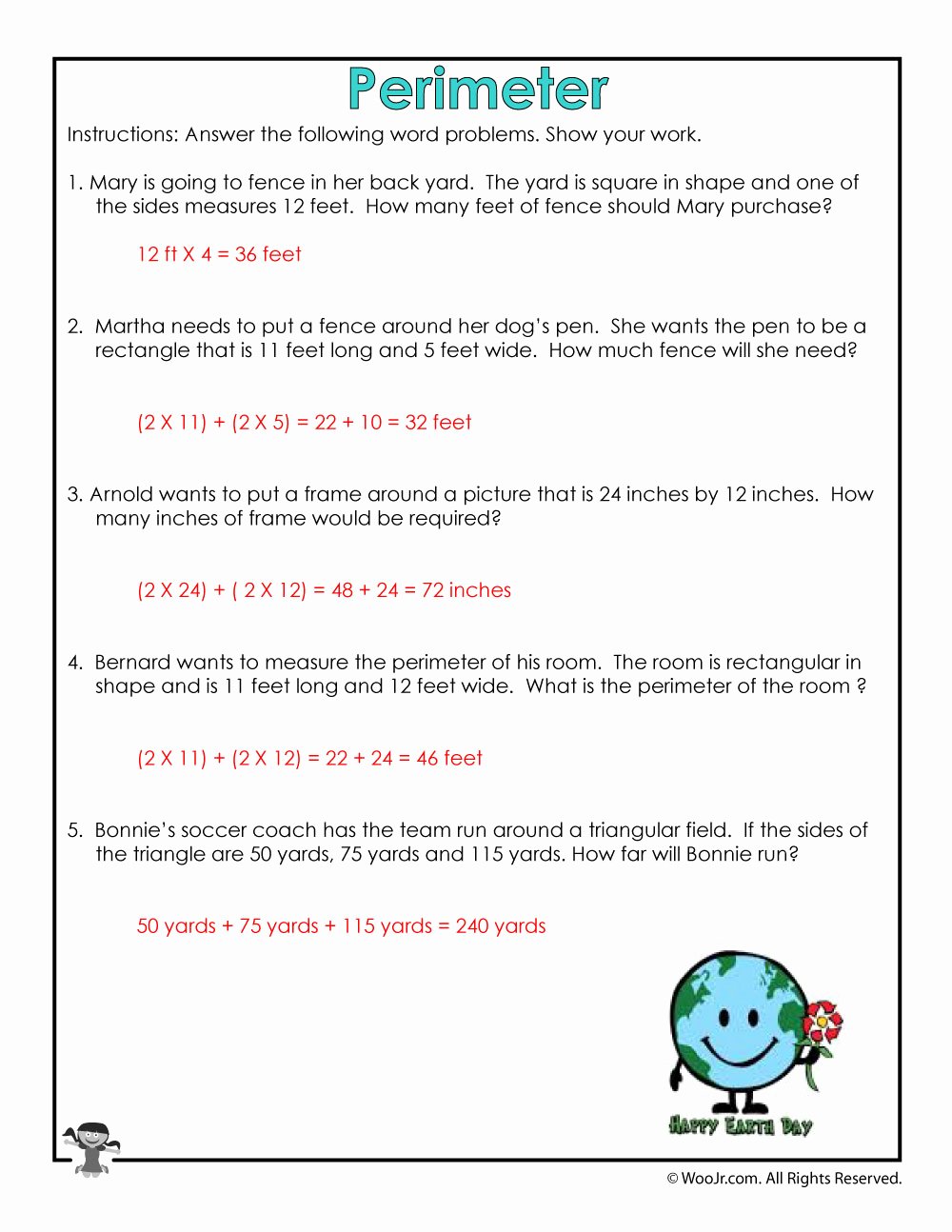 50 Perimeter Word Problems Worksheet