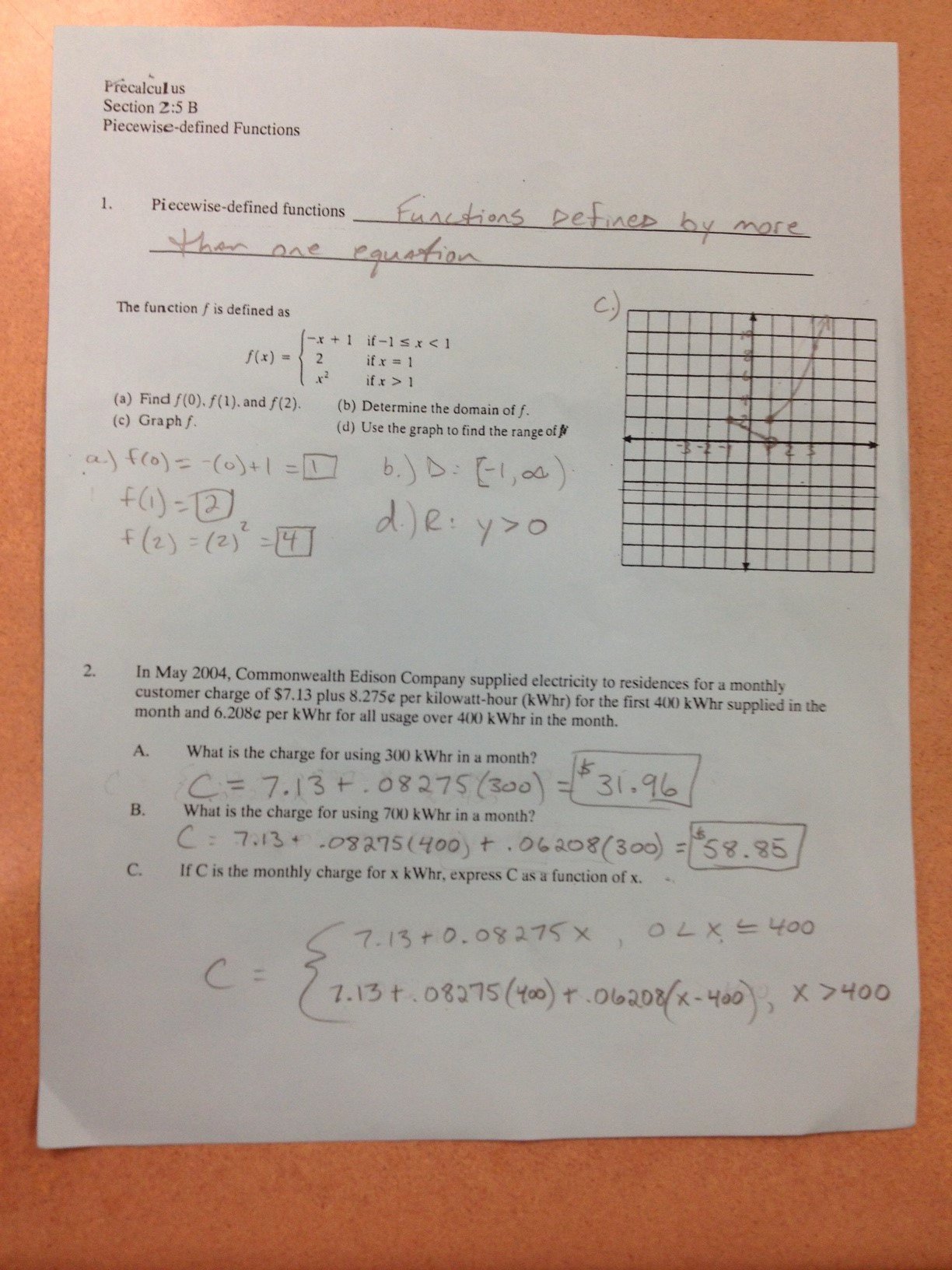 Piecewise Functions Word Problems Worksheet