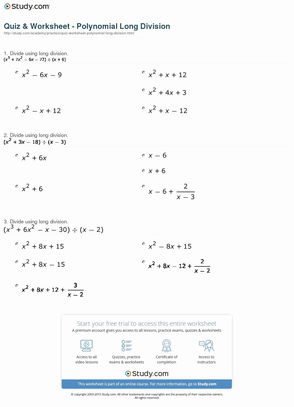 50 Polynomial Long Division Worksheet