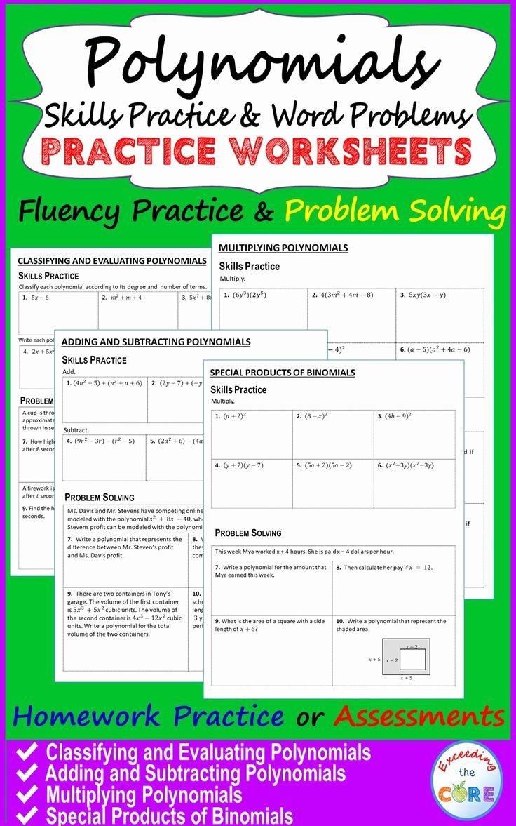 50 Polynomial Word Problems Worksheet