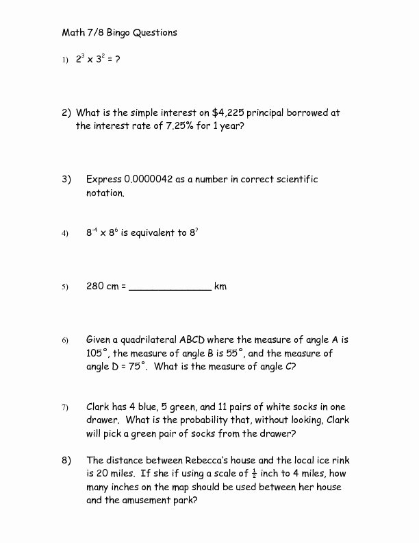 50 Pre Algebra Review Worksheet
