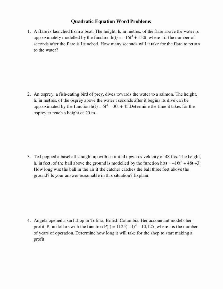 50 Quadratic Equations Word Problems Worksheet Chessmuseum Template
