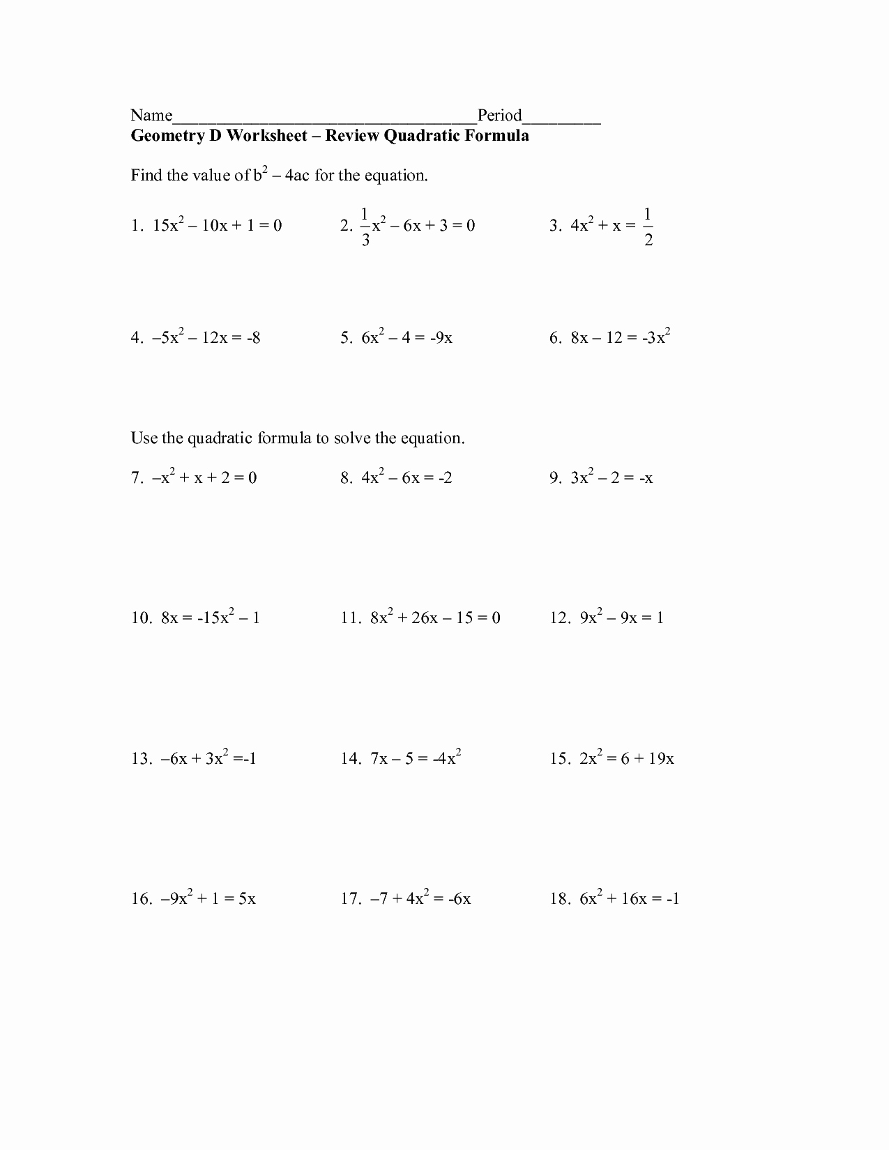 50 Quadratic Formula Worksheet With Answers