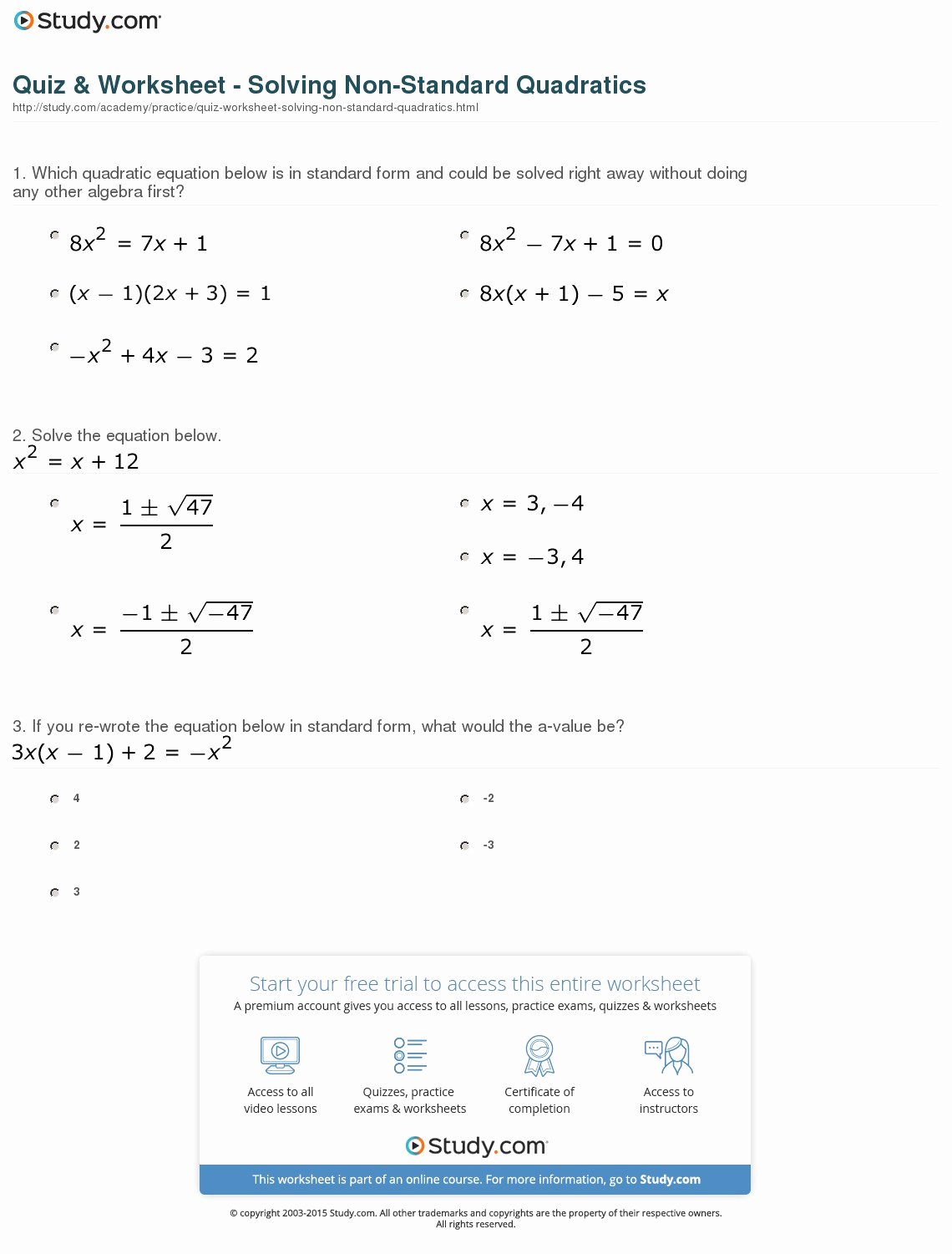 50 Quadratic Formula Worksheet With Answers 50 Quadratic Formula Worksheet With Answers
