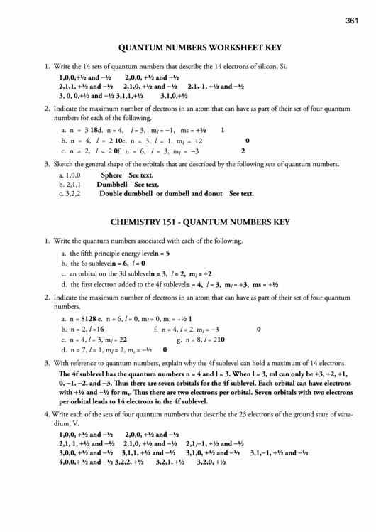 50 Quantum Numbers Practice Worksheet