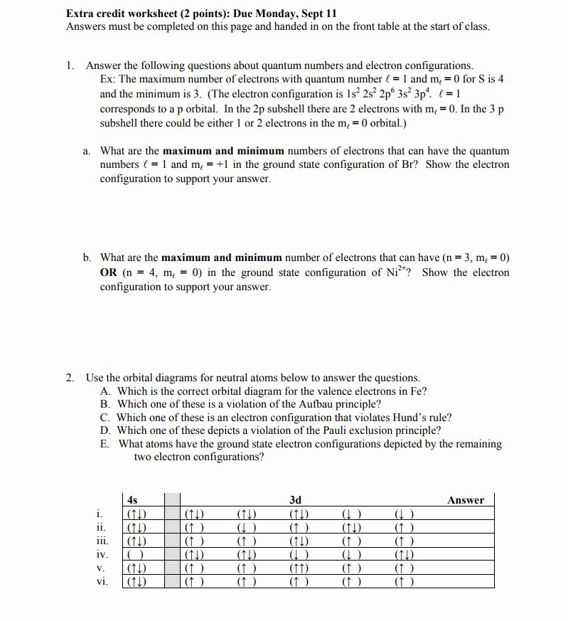 50 Quantum Numbers Practice Worksheet