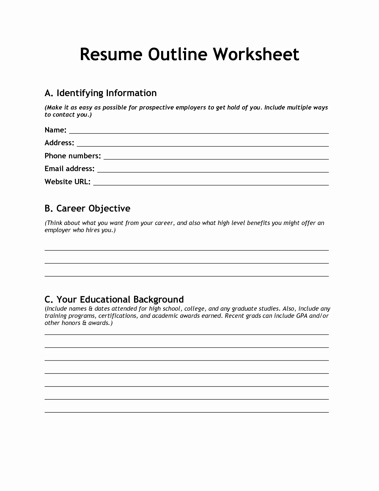 50 Resume Worksheet For Adults Chessmuseum Template Library