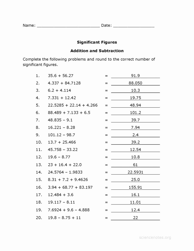50 Sig Figs Worksheet With Answers