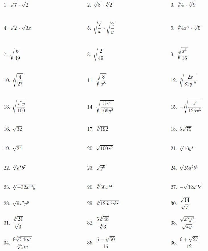Simplify The Radicals Worksheet Answers