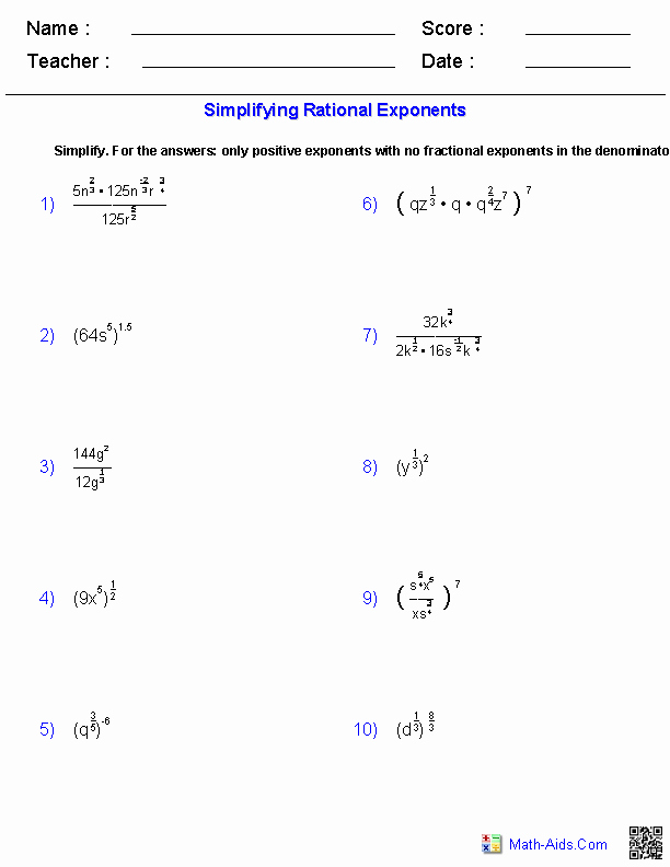 50 Simplifying Rational Exponents Worksheet