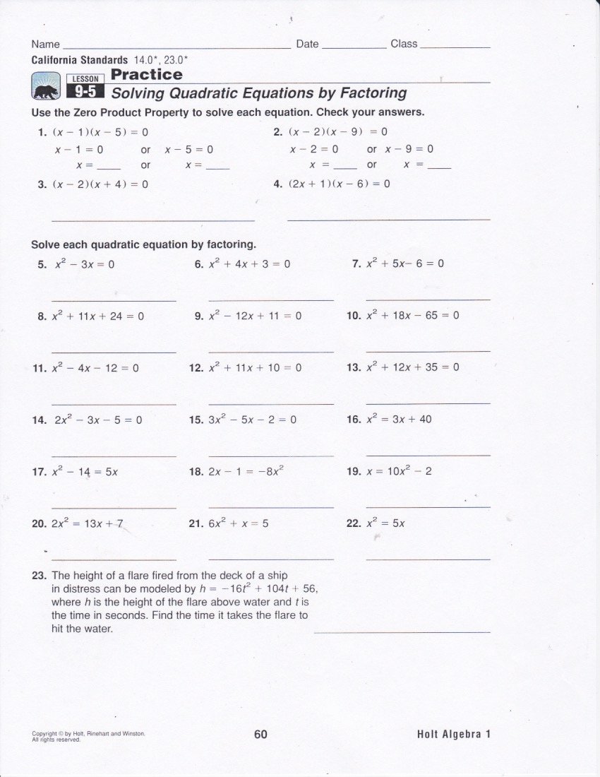 46 Solve Quadratics By Factoring Worksheet 46 Solve Quadratics By Factoring Worksheet