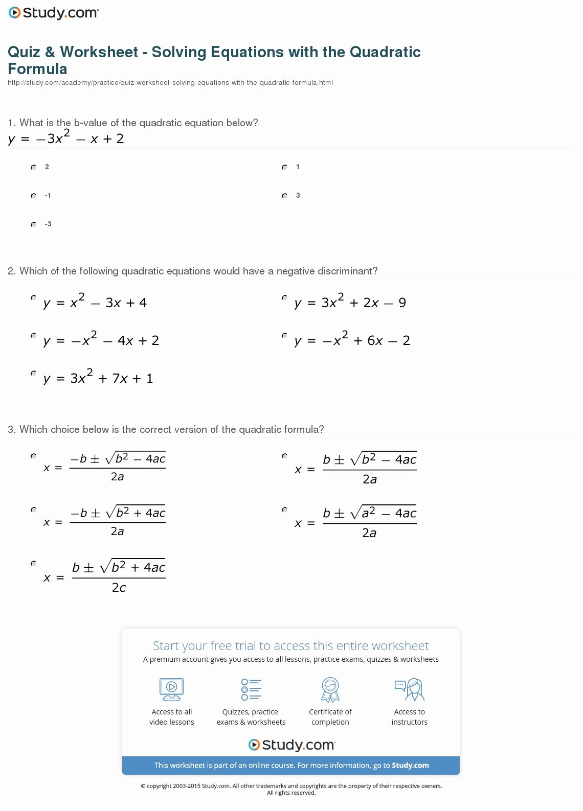 47 Solving Quadratic Equations Worksheet