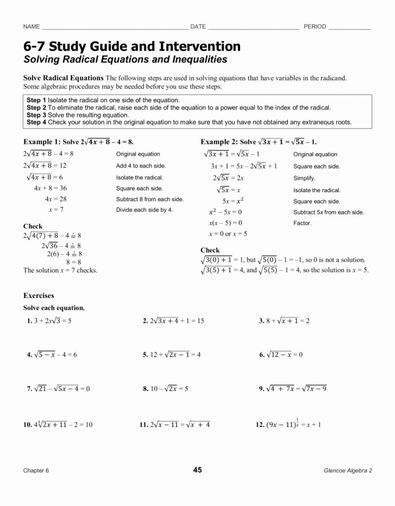 50 Solving Radical Equations Worksheet
