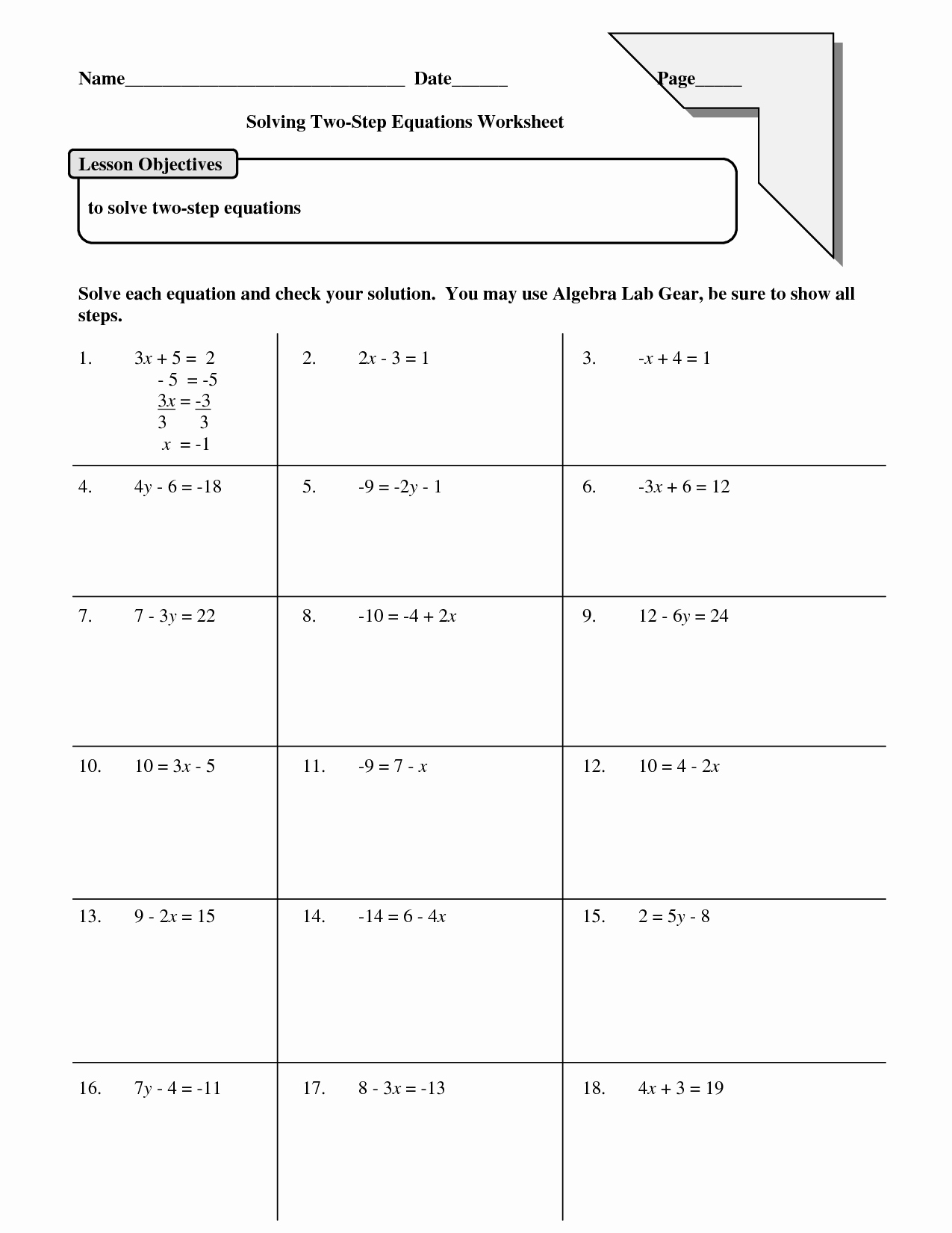 48 Solving Two Step Equations Worksheet Chessmuseum Template Library
