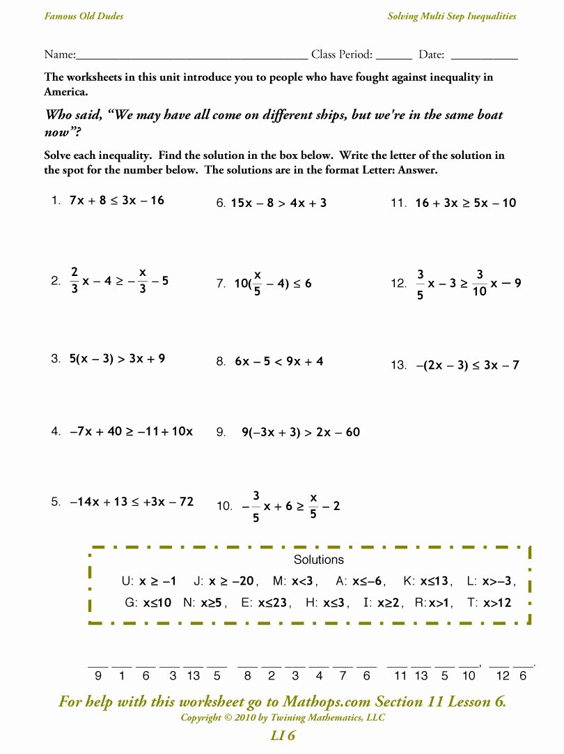 50 Solving Two Step Inequalities Worksheet