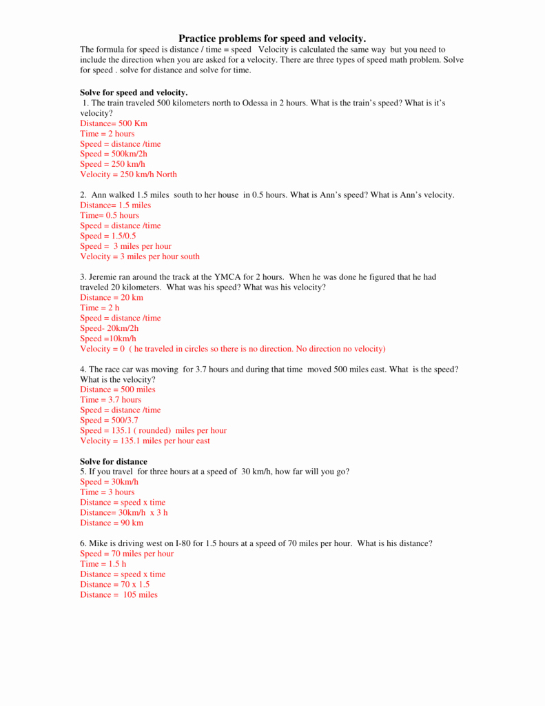50 Speed Practice Problems Worksheet