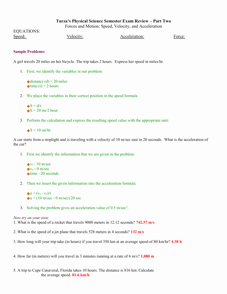 50 Speed Problem Worksheet Answers
