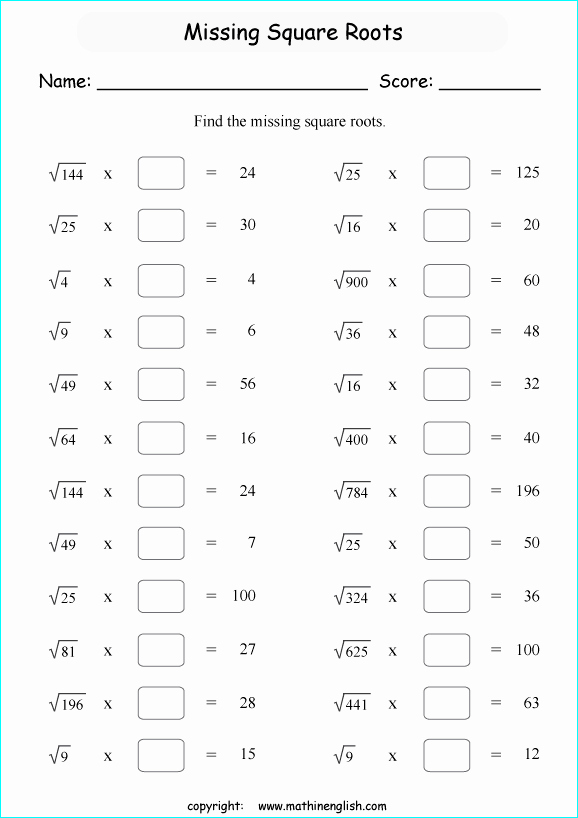 50 Square Root Practice Worksheet 50 Square Root Practice Worksheet