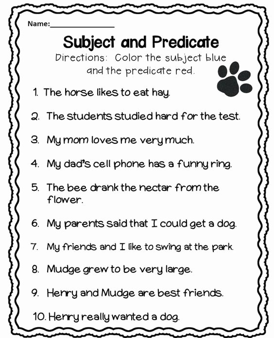 Complete Subject And Complete Predicate Worksheet With Answe