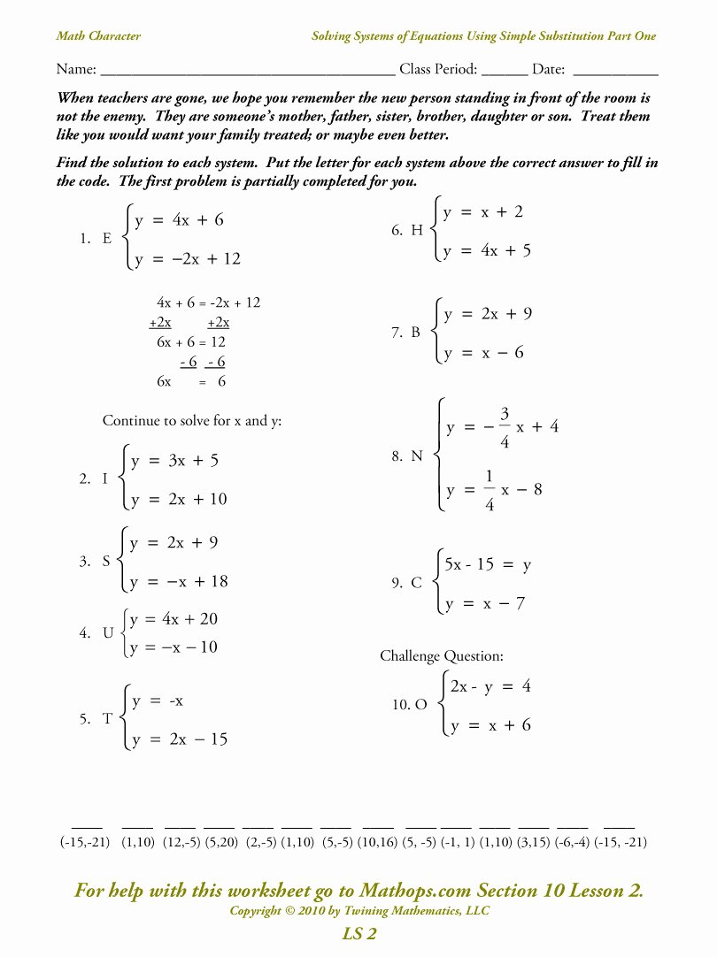 50 Substitution Method Worksheet Answers Chessmuseum Template Library