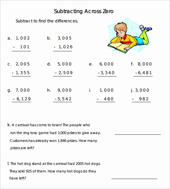 50 Subtracting Across Zero Worksheet