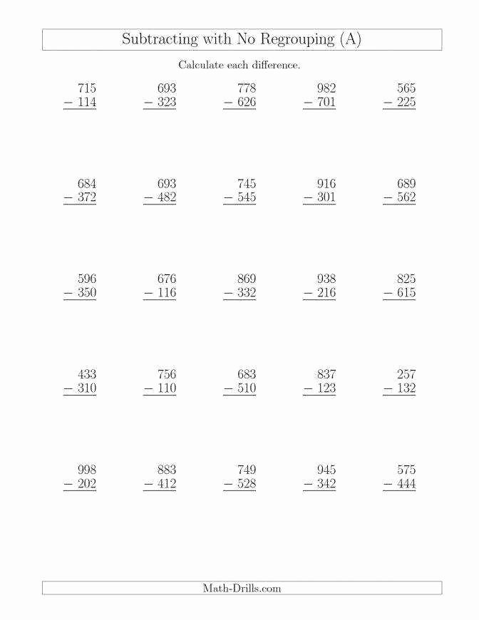 50 Subtracting Across Zero Worksheet