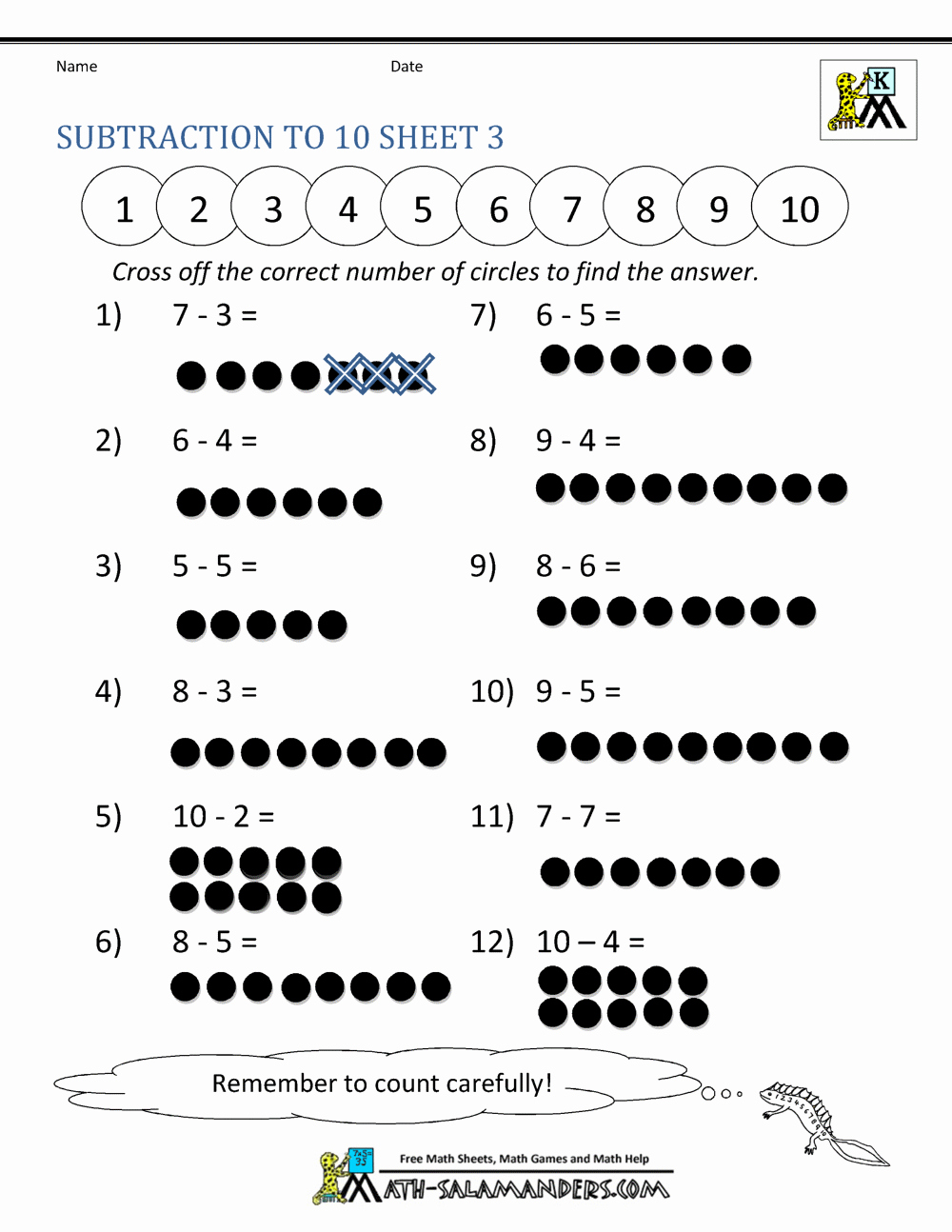 50 Subtraction Worksheet For Kindergarten