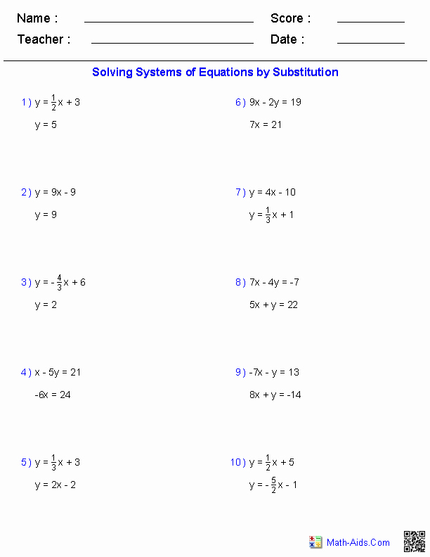 50 Systems Of Equations Worksheet Chessmuseum Template Library