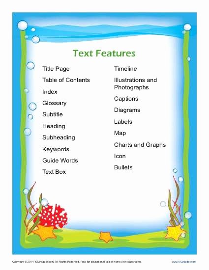 50 Text Features Worksheet 3rd Grade