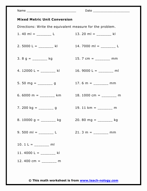 49 Unit Conversion Worksheet Pdf