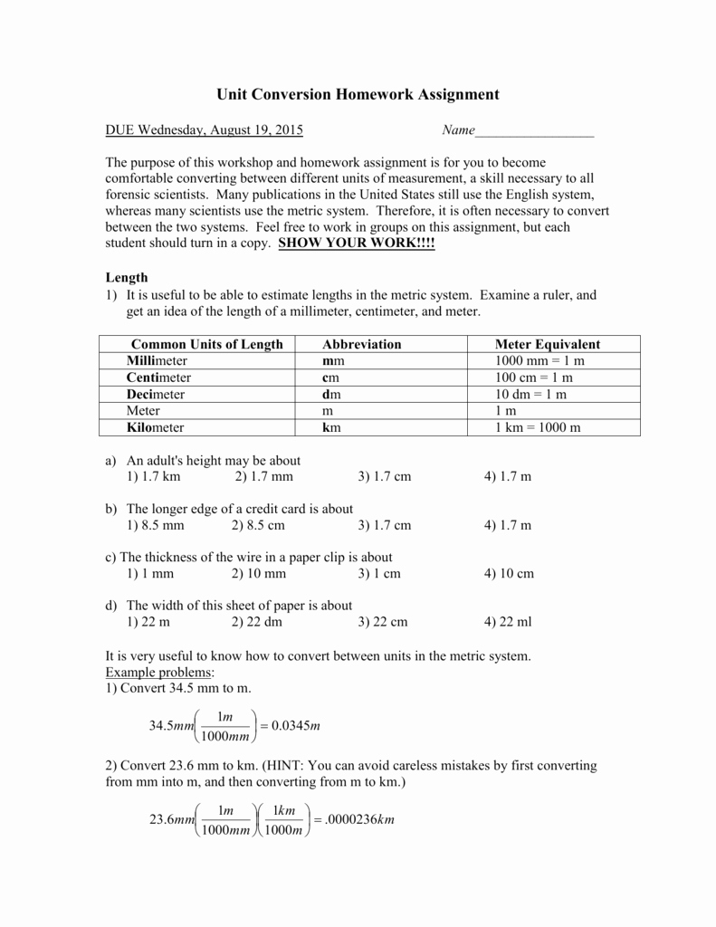 50 Unit Conversions Worksheet Answers