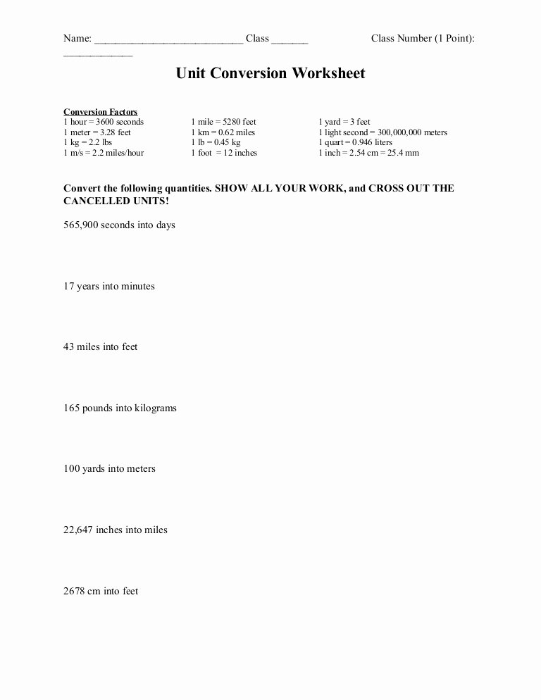 50 Unit Conversions Worksheet Answers 50 Unit Conversions Worksheet Answers