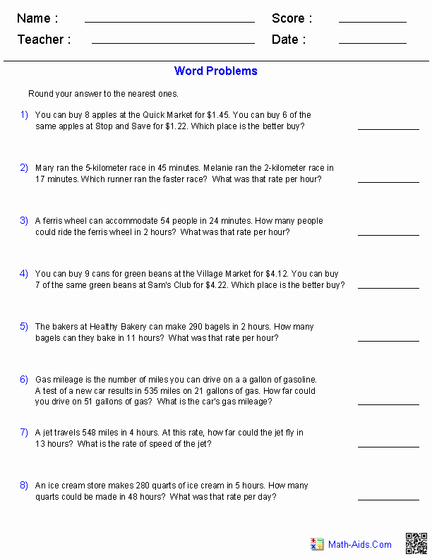 50 Unit Rate Worksheet 7th Grade