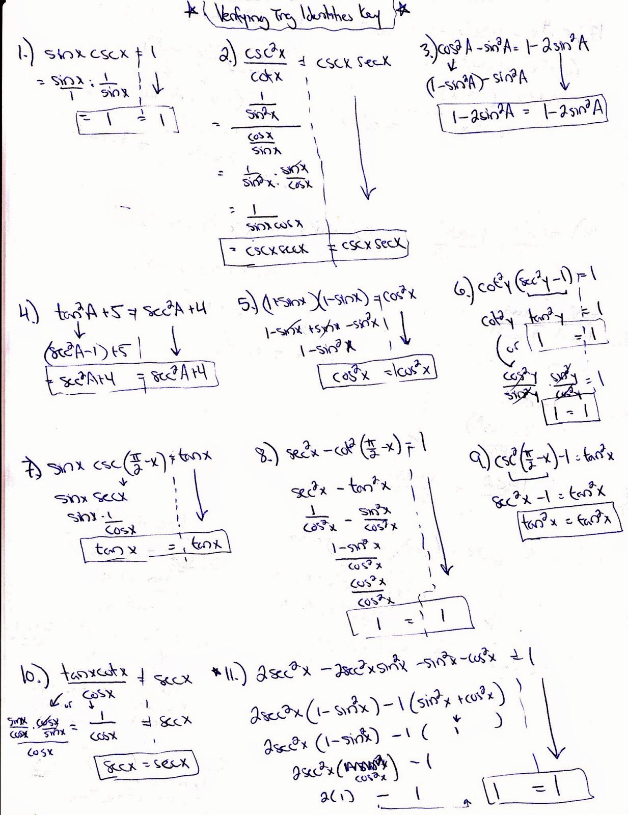 Verifying Trig Identities Worksheet