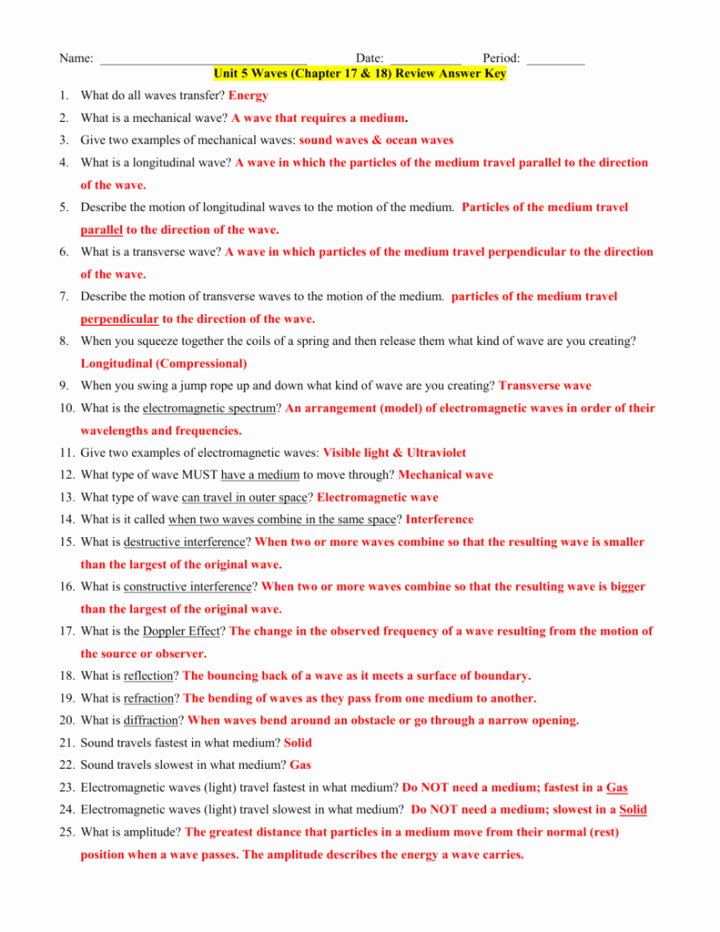 50 Wave Worksheet Answer Key 50 Wave Worksheet Answer Key