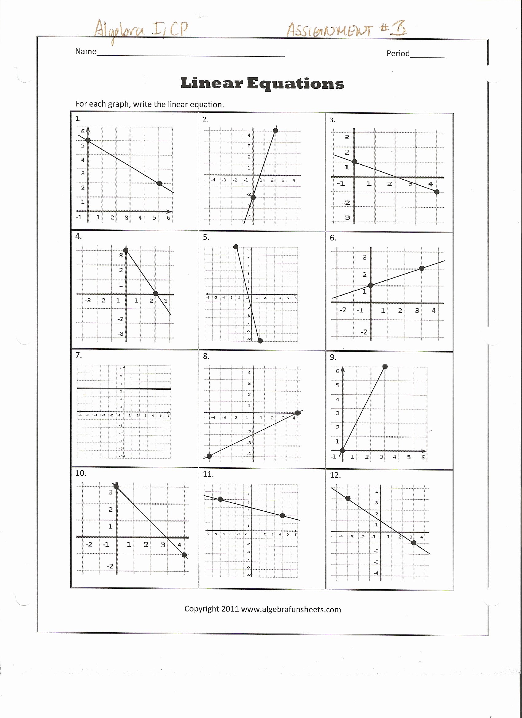 Writing Equations From Tables Worksheet